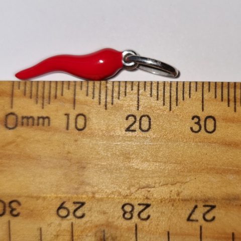 Sterling Silver Horn cornicello red chilli pendant 2cm. Italy.
